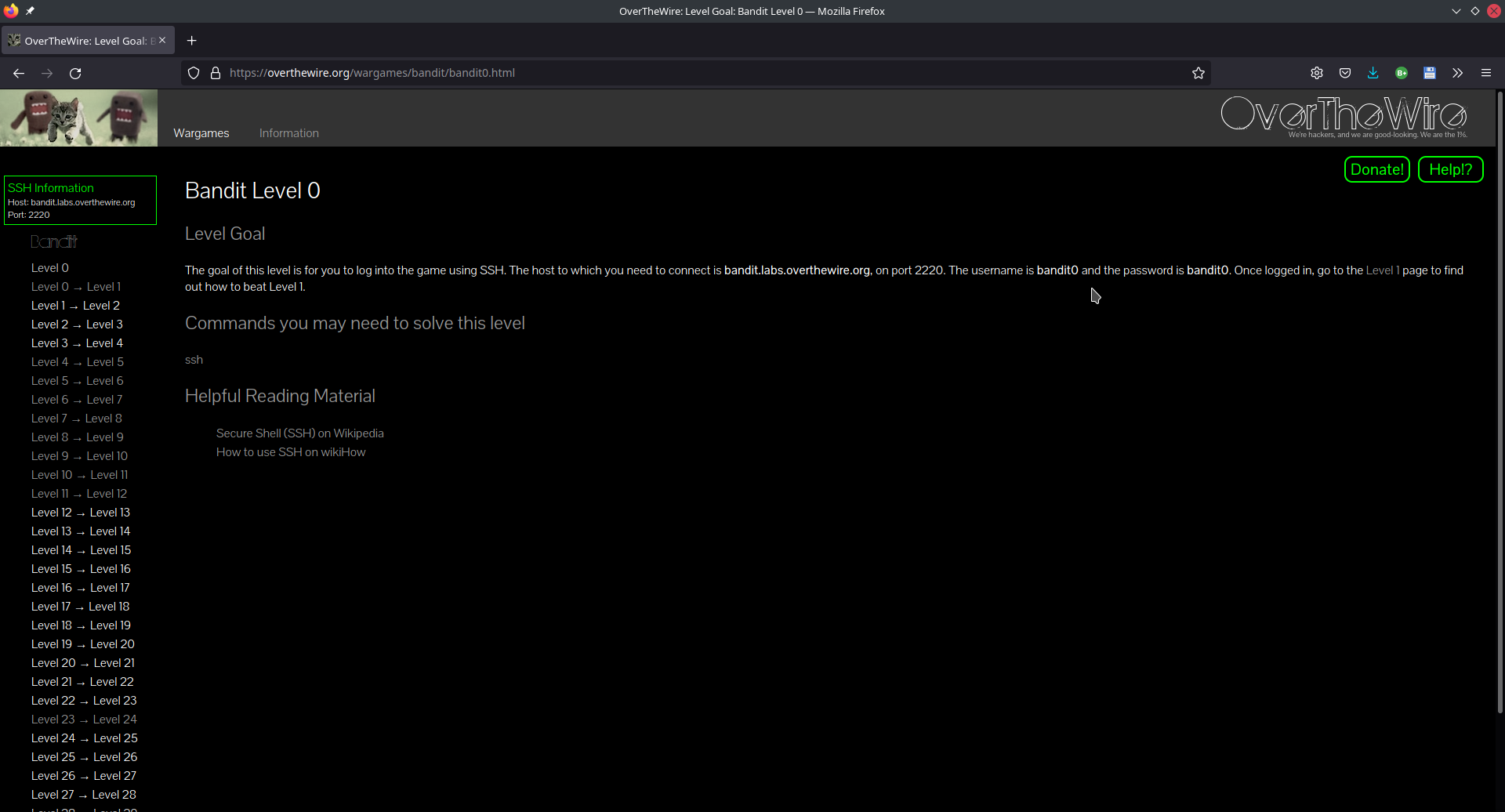 Descrição do Bandit no level 0.